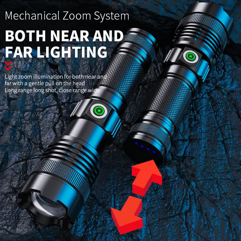 Long Range Metal Flashlight High Lumens 1000 USB-C Zoom Linterna Torch ...