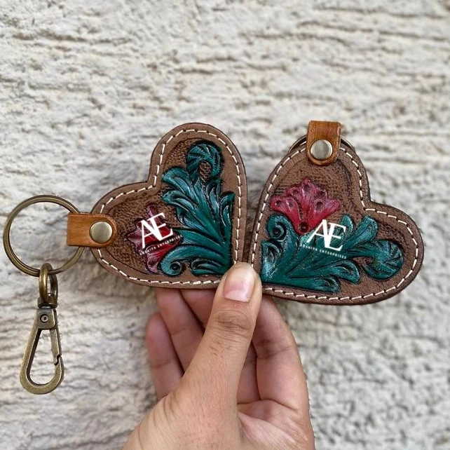 Hand Carved Tooled Leather Key Chains Cute Exotic Shape Leather Key ...