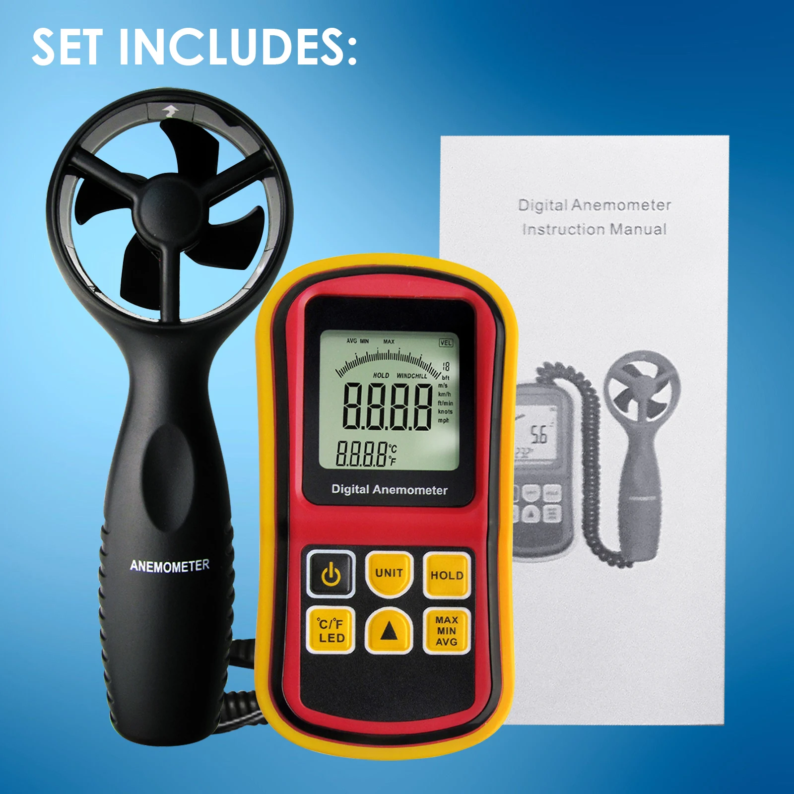 Digital Thermo-Anemometer - 2-in-1 Wind and Temperature Meter