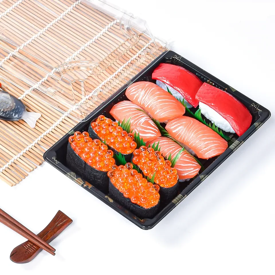 Eco-friendly Disposable Plastic Black Rectangular Sushi Food Packing ...