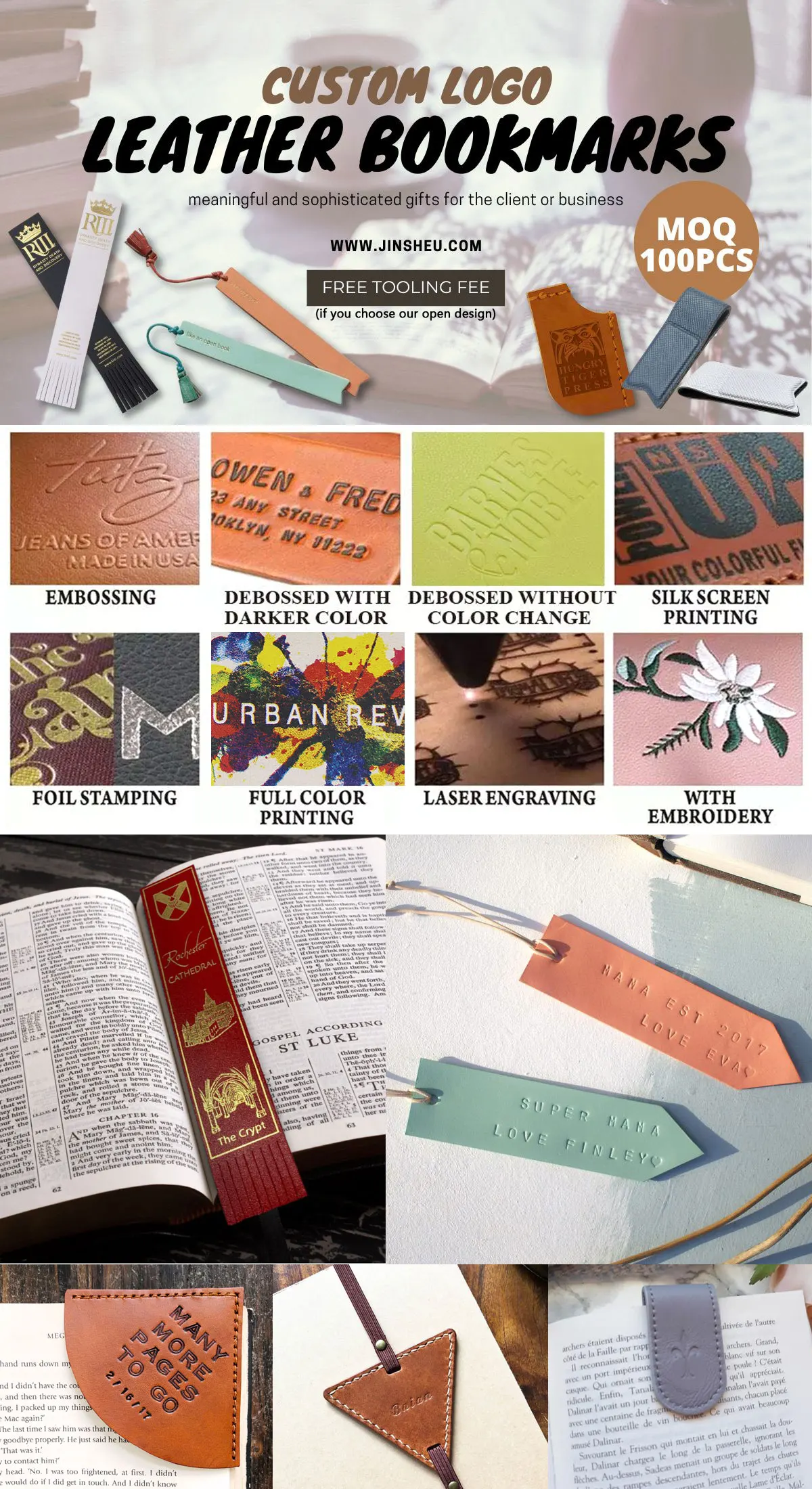 Wholesale Custom Made Flat Leather Embossed Text Bookmarks - Buy ...