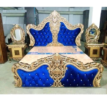 Royal Queen Bed In Golden Finish Antique Gold Finish Bed With ...