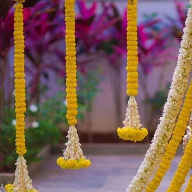 Yellow Marigold Mogra Garland Pooja Backdrop Hanging Indian Wedding ...