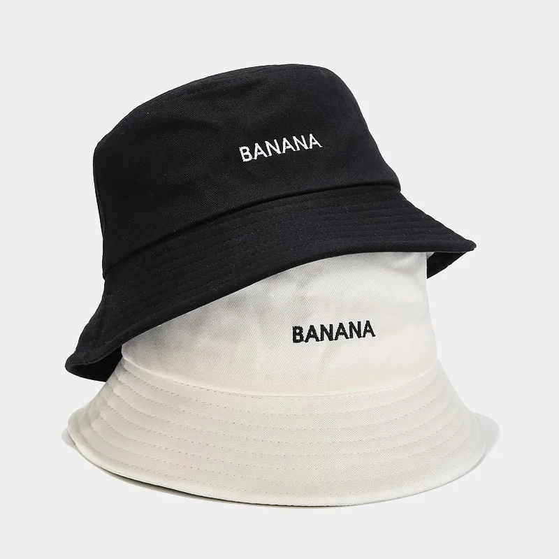 Custom Logo Classic Banana Embroidery Bucket Hat Letters Cotton Bob Hat ...