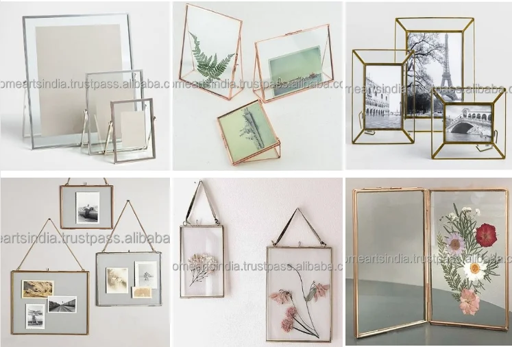 Standard Design Metal Gold Color Photo Frame Double Stand Glass And ...