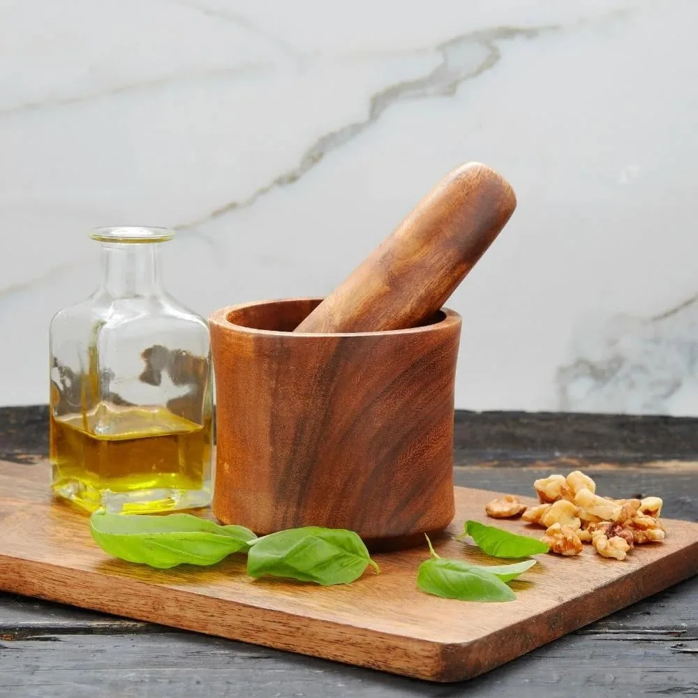 Natural Wooden Large Mortar and Pestle Kitchen Set Mortars With Pestles ...