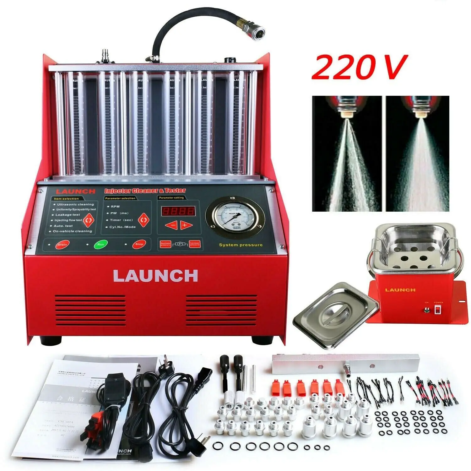 LAUNCH CNC-602A Ultrasonic Fuel Injector Tester & Cleaner Car Gasoline ...