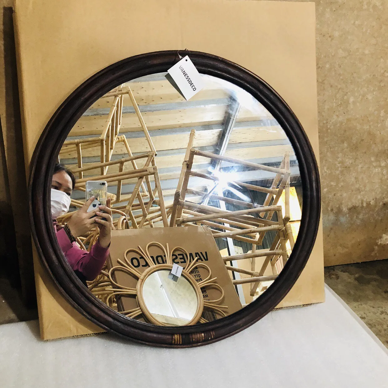 Boho Wall Decorative Handmade Rattan Cane Mirror Wicker Art Arch Cane ...