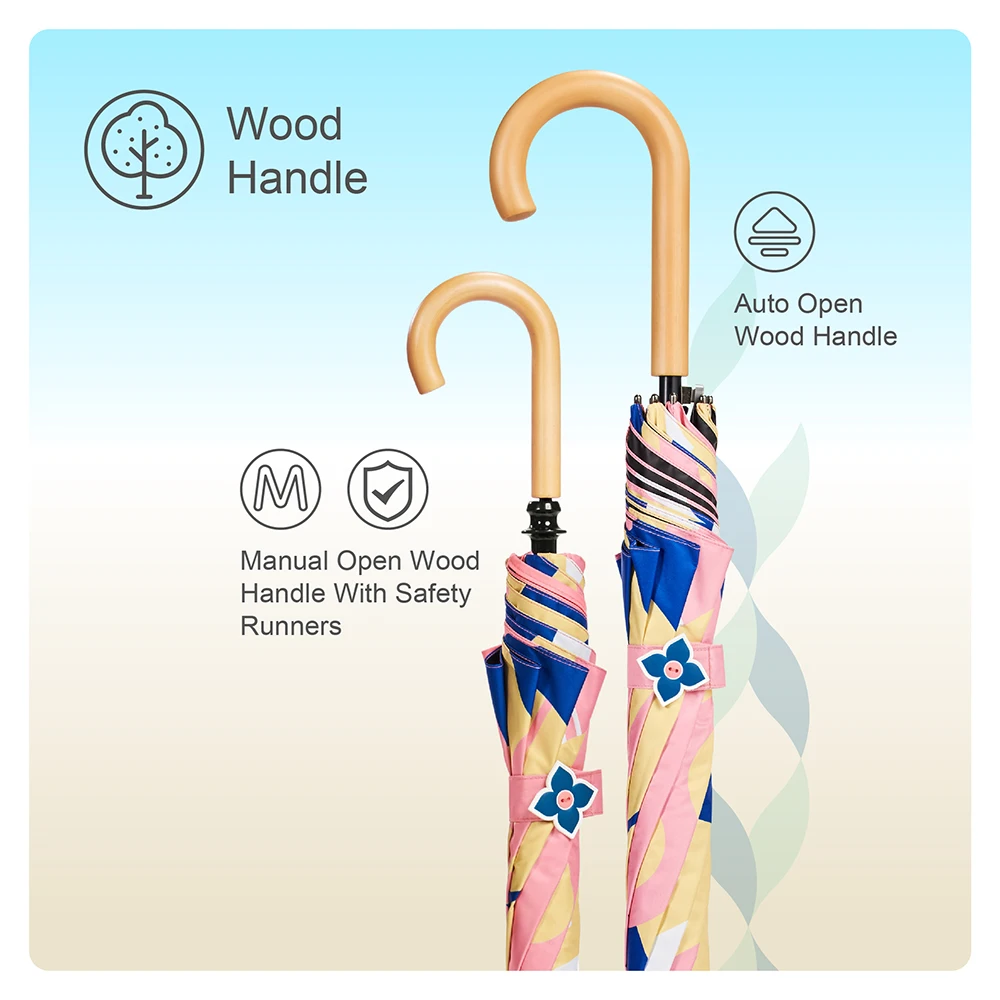 Cute Animal Print Original Adult Curved Wooden Handle Umbrella Sun ...