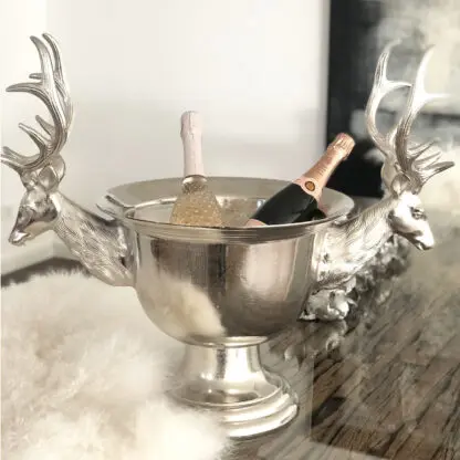 Silver Antique Solid Aluminum Ice Bucket With Deer Antler Base Wedding ...