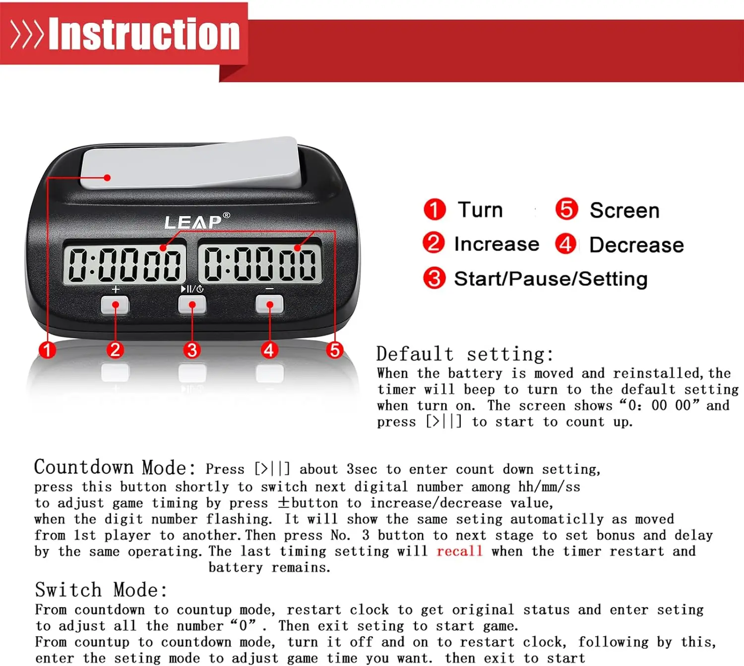 LEAP Chess Clock - Professional Digital Timer for Games