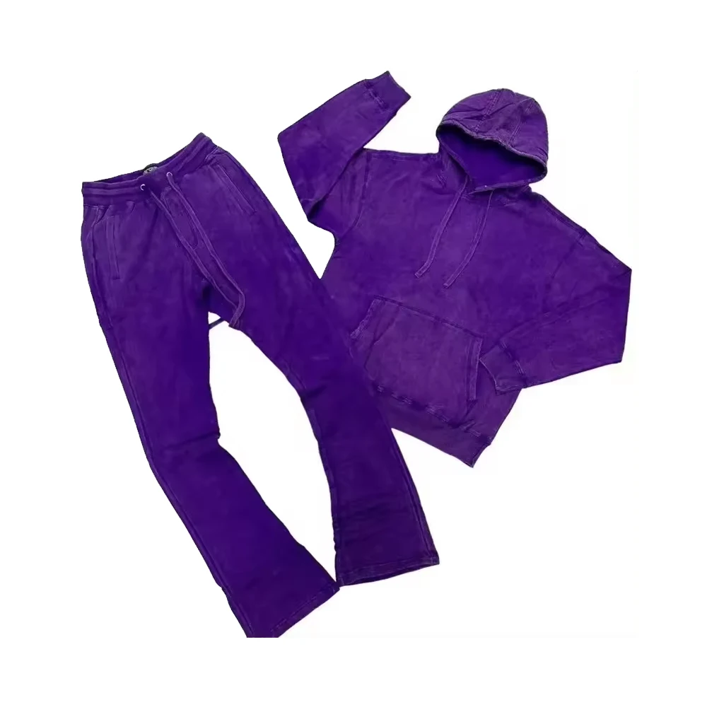 Purple Tracksuit Unisex Sun Faded Flare Sweatpants Washed Hoodie Blank ...