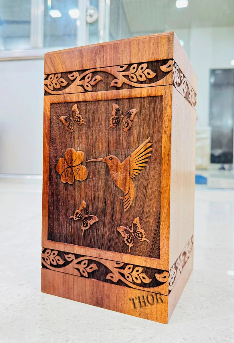Carved Wood Bird Relief Wood Finish Cremation Urn Human Ashes Adult ...