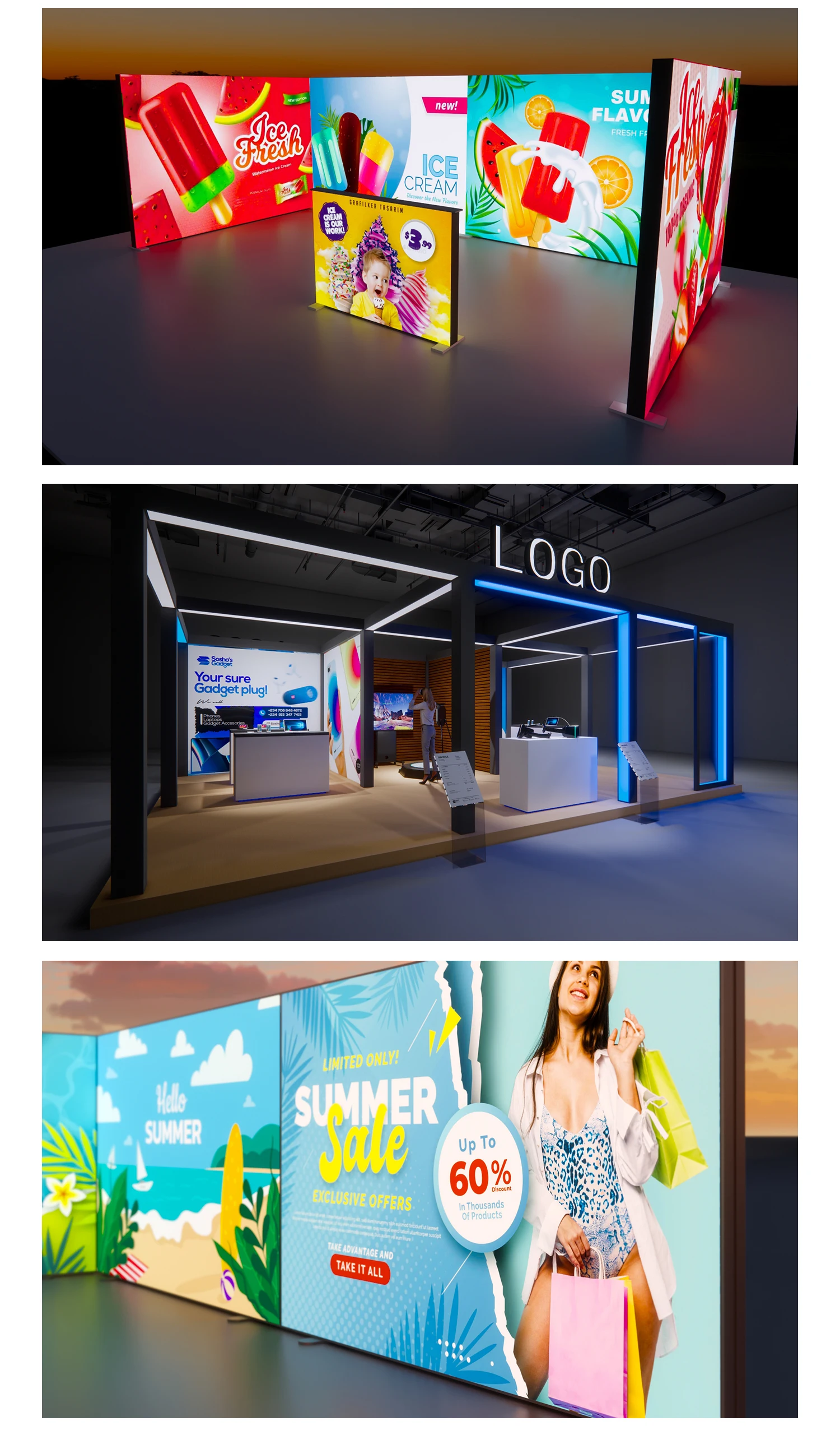 Customized Trade Show Booth Design Exhibition Light Box Hanging Seg ...