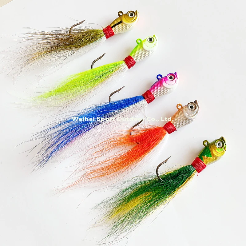 Wholesale 1/8oz-8oz Jig Head Hooks With Feather Saltwater Fishing Hooks ...