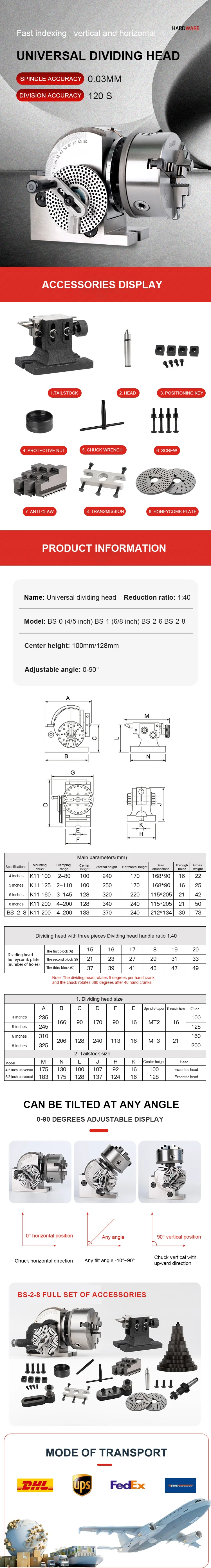 TBM Milling Machine Universal Dividing Head BS-5 Dividing Head Gear ...