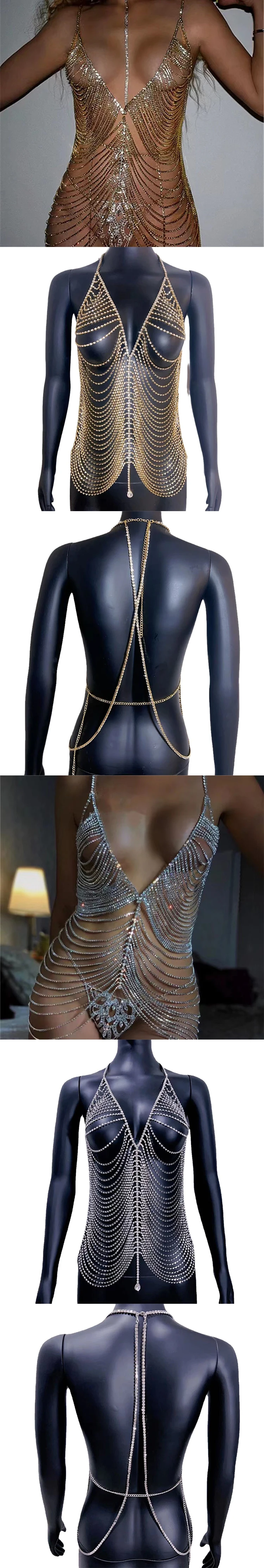 Luxury Full Rhinestone Body Chain Gold Plated Brass Fashion Jewelry