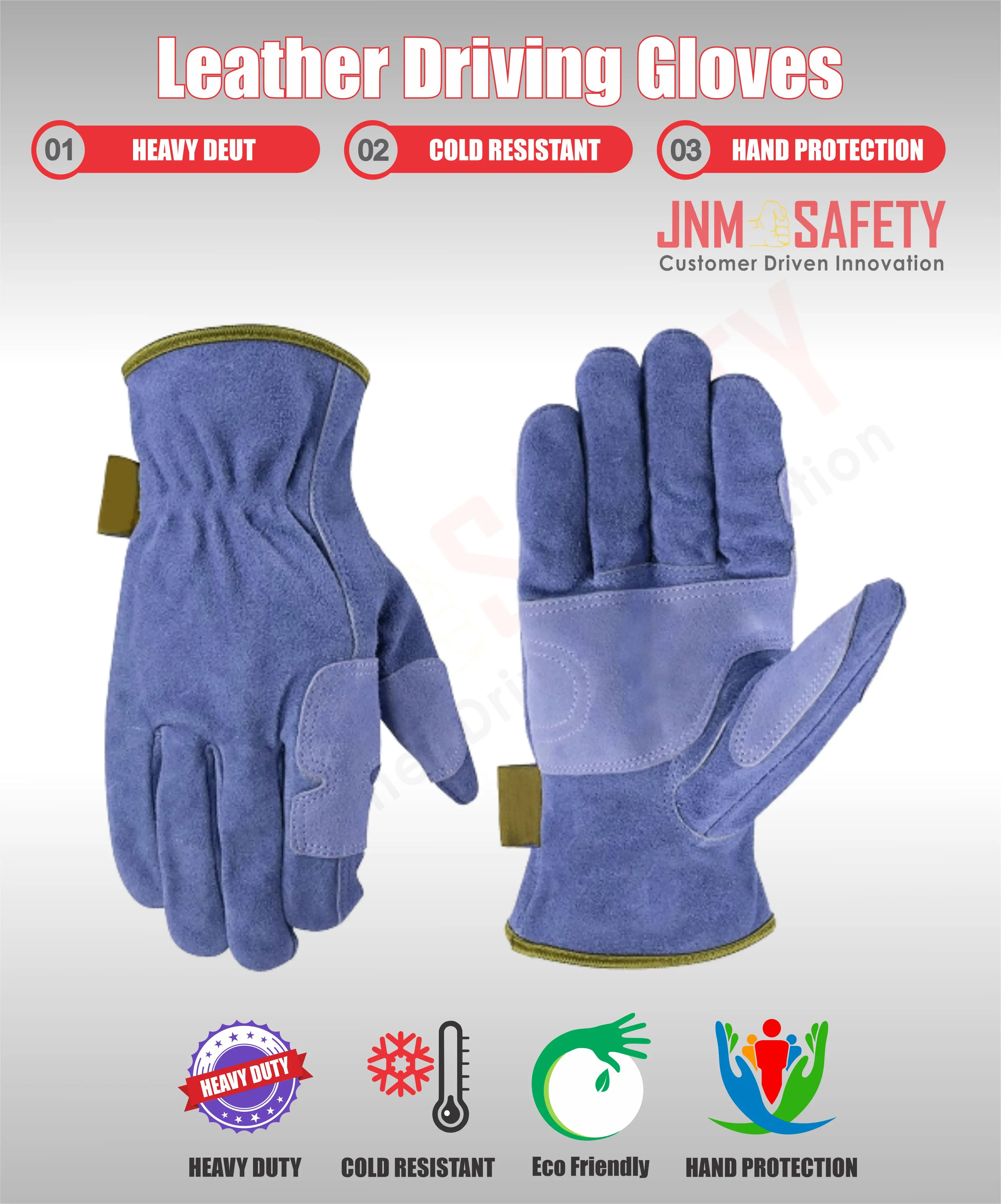 Reinforced Cowhide Split Leather Driver Working Gloves Heavy Duty Industrial Safety Hand ...