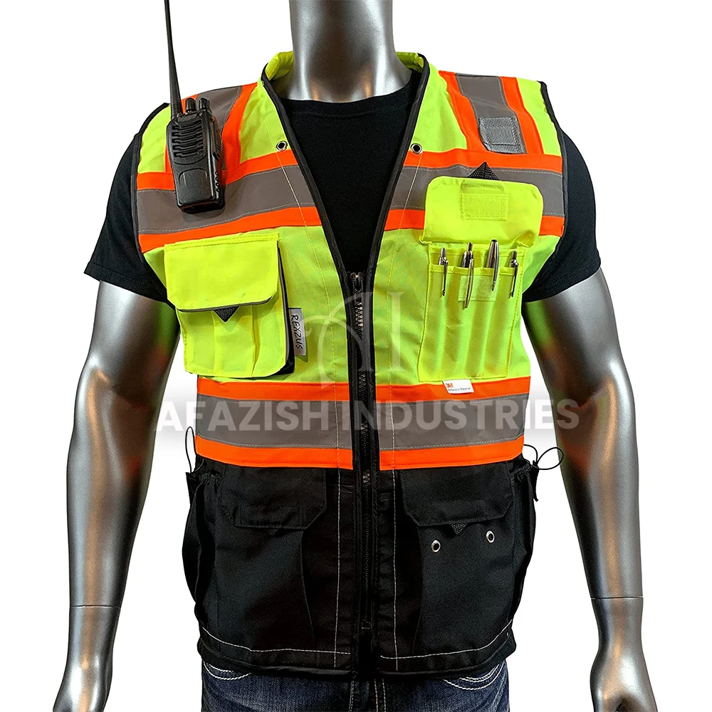 Yellow/Black Vest Mens Class 2 Black Series Safety Vest With Zipper and ...
