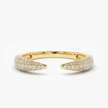 18k Real Gold Stackable Open Claw Micro Pave Natural Diamond Ring Rings Adjustable Open Claw ...