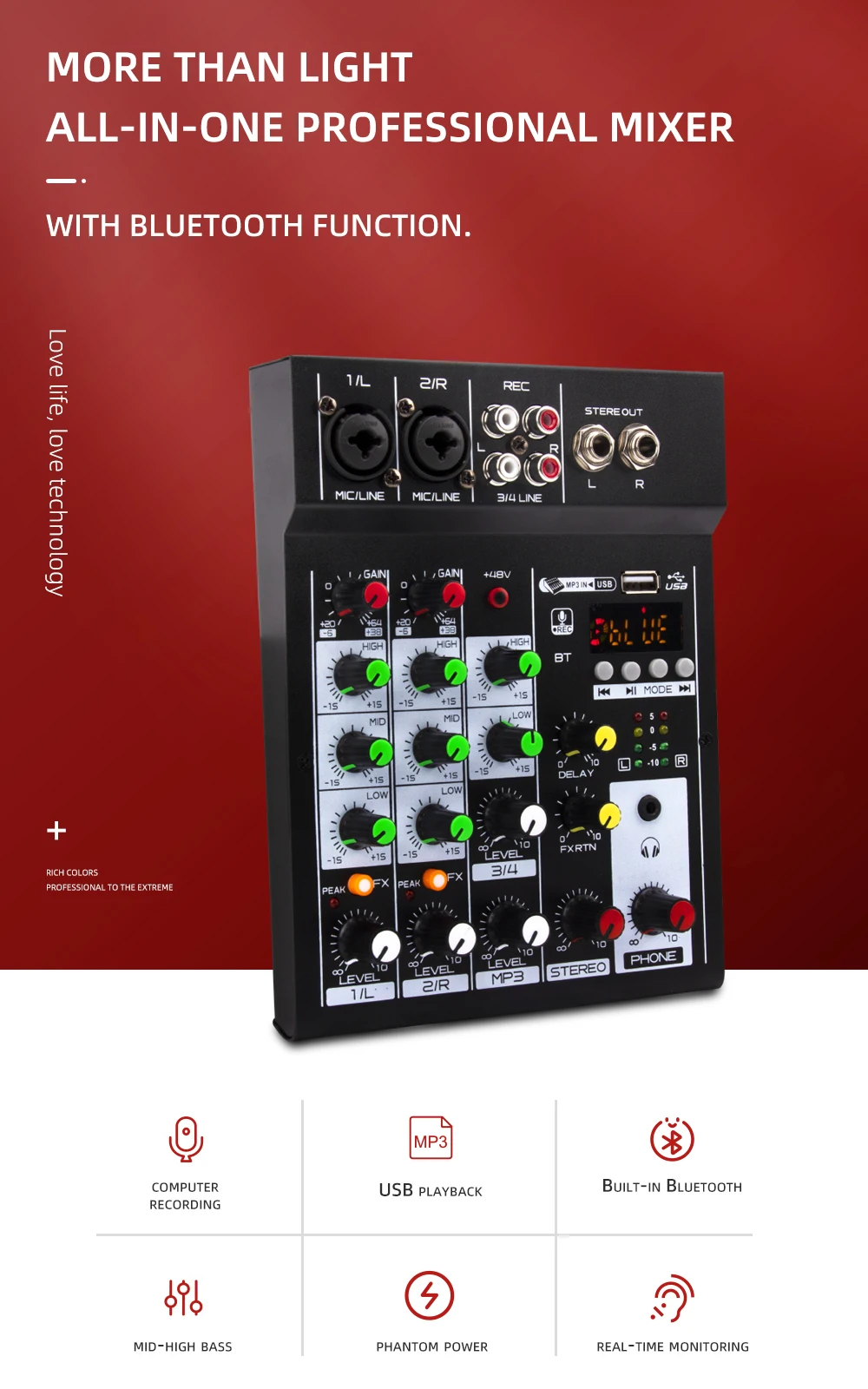 Portable 4 Channel DJ Console Mixer with Built-in Effects