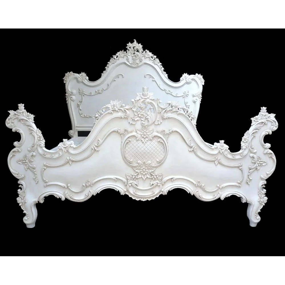 Black Painted Rococo Bedroom Furniture With Upholstered Headboard In ...