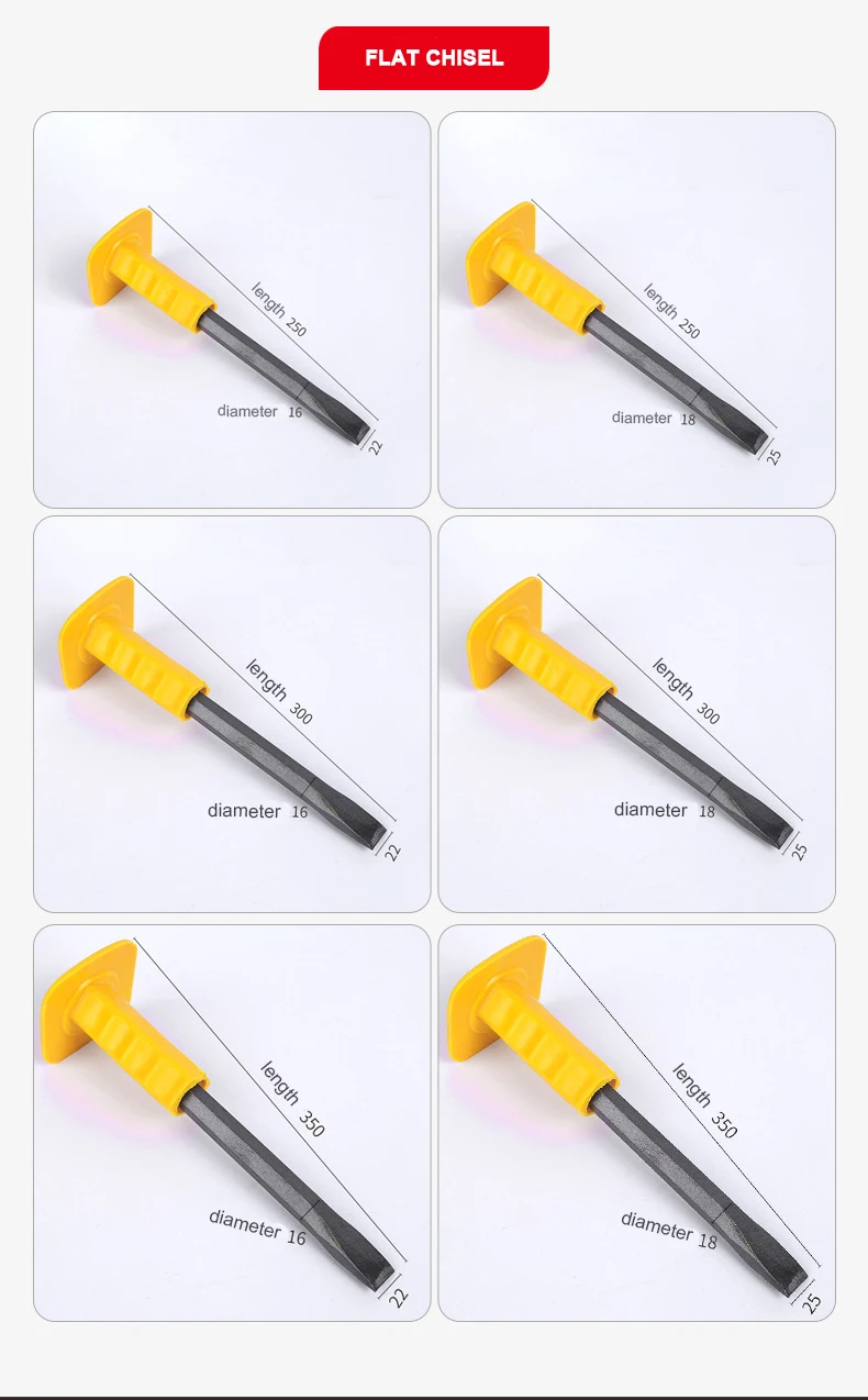 Premium Quality 10" Flat & Pointed Steel Stone Chisel With Rubber ...