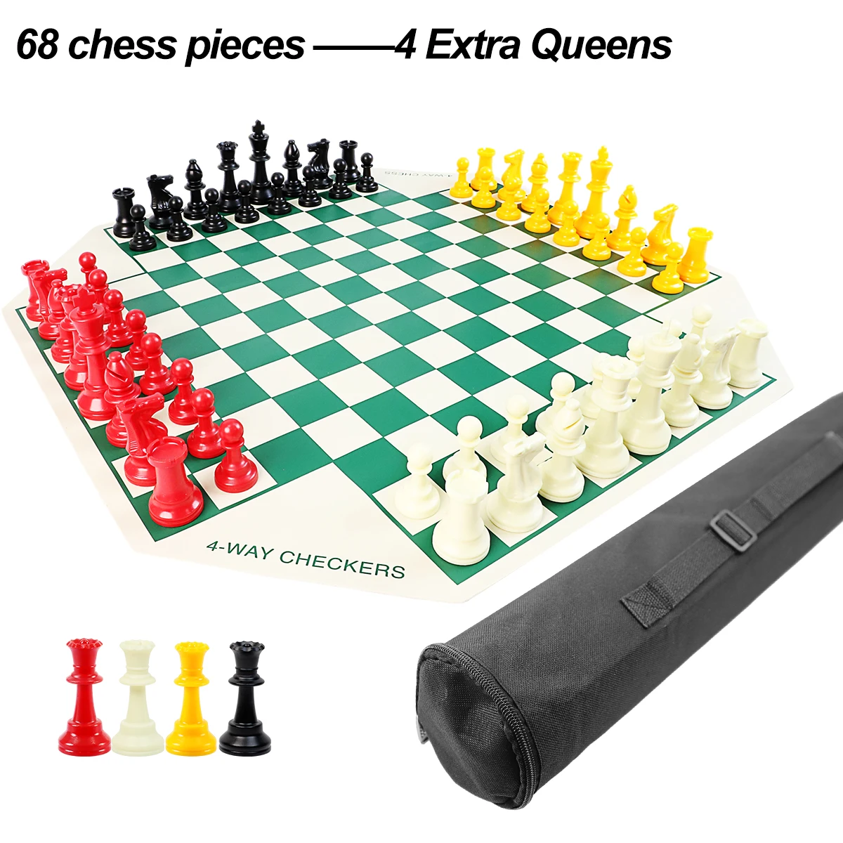LEAP Tournament Plastic FOUR PLAYERS CHESS SET - King Tall 3.75 Inch