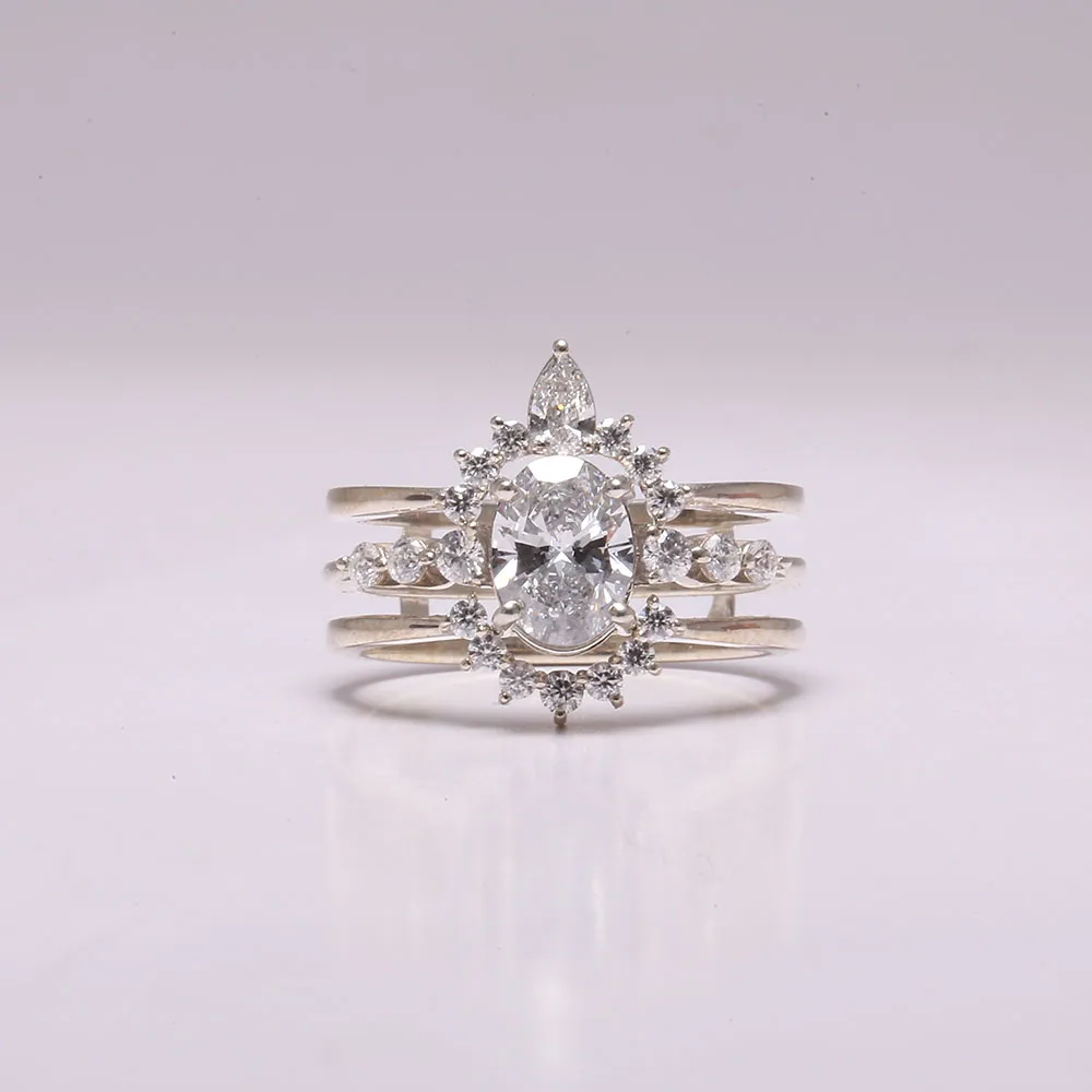 Oval Cut Vintage Style Art Deco Delicate Ring Set,Cluster Bridal ...