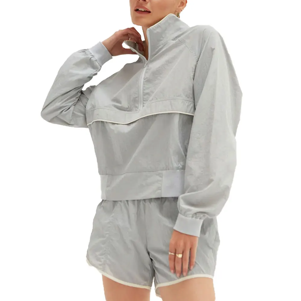 Custom Half Zip Pullover Tracksuit Jogging Crop Top Windbreaker Jacket ...