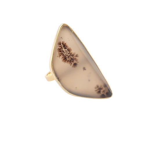 Custom Designer Design Natural Dendritic Agate Cabochon Gemstone Rings Gold Plated Open ...