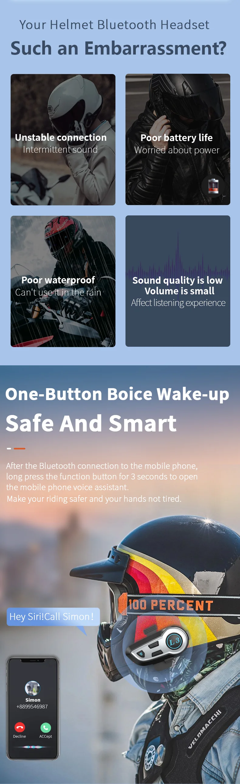 OEM L3 Waterproof Motor Helmet Walkie Talkie Ski Intercom