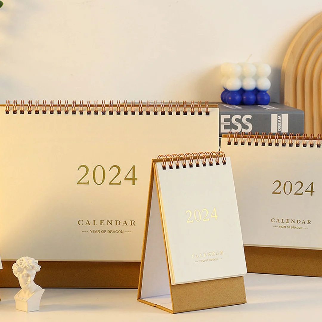 Calendar 2024 Simple Kraft Paper Desk Calendar Check-in Planner Notepad ...