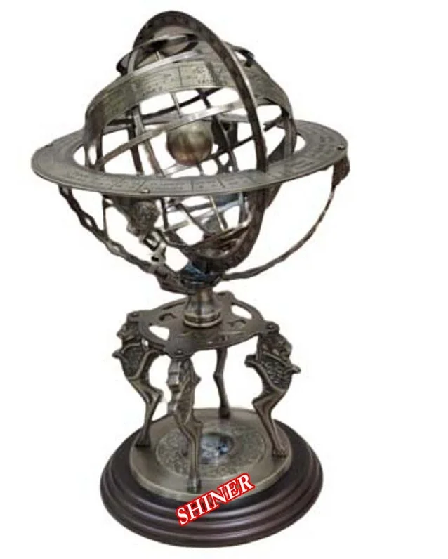 18" Antique Brass Tabletop Armillary Nautical Sphere World Globe With ...
