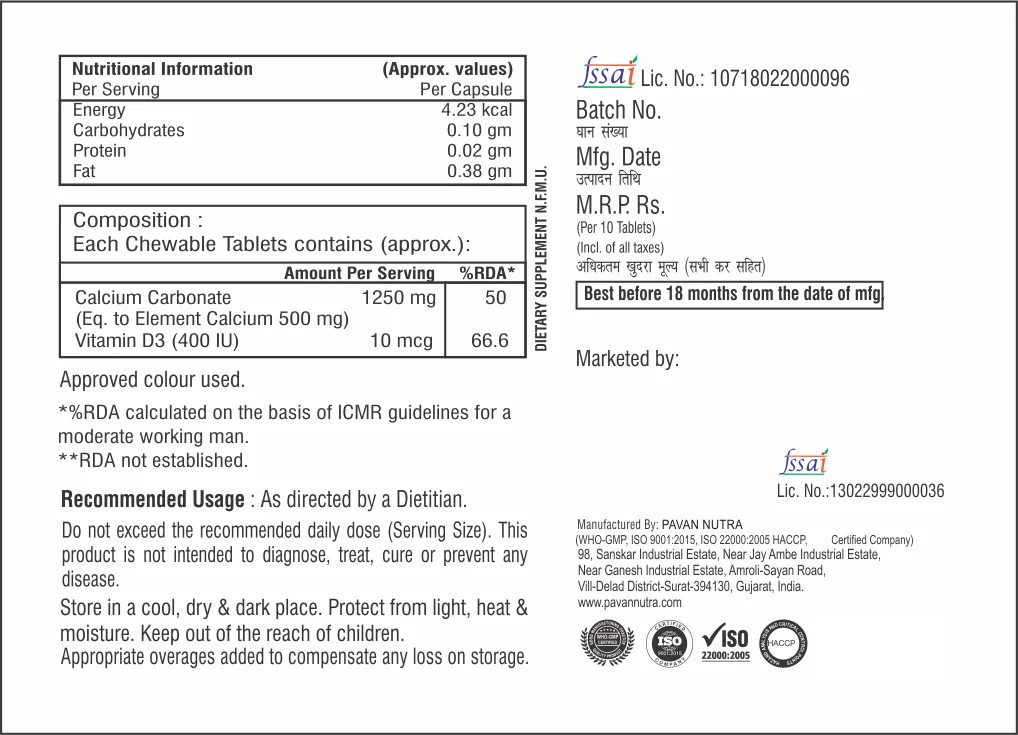 Mint Flavour Calcium Carbonate & Vitamin D3 Chewable Tablet To Treat ...