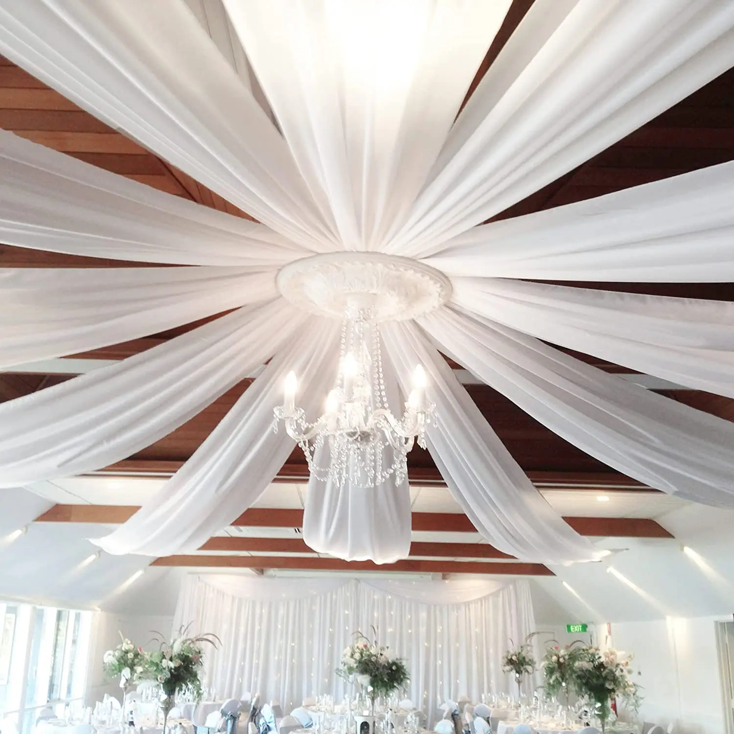 White Ceiling Drapes For Wedding 4 Panels 5ftx20ft Sheer Curtains ...