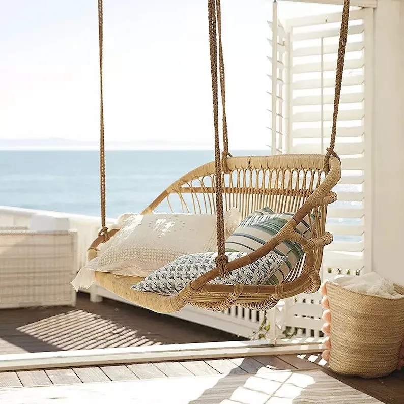 Rattan And Wicker Hanging Chair Double Seats Patio Swing Hanging Chair ...