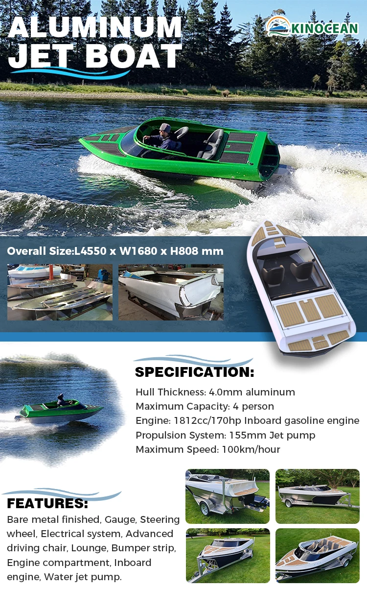 Kinocean 15ft Small Aluminum Fishing Jet Boat/ Speed Yacht with Centre ...
