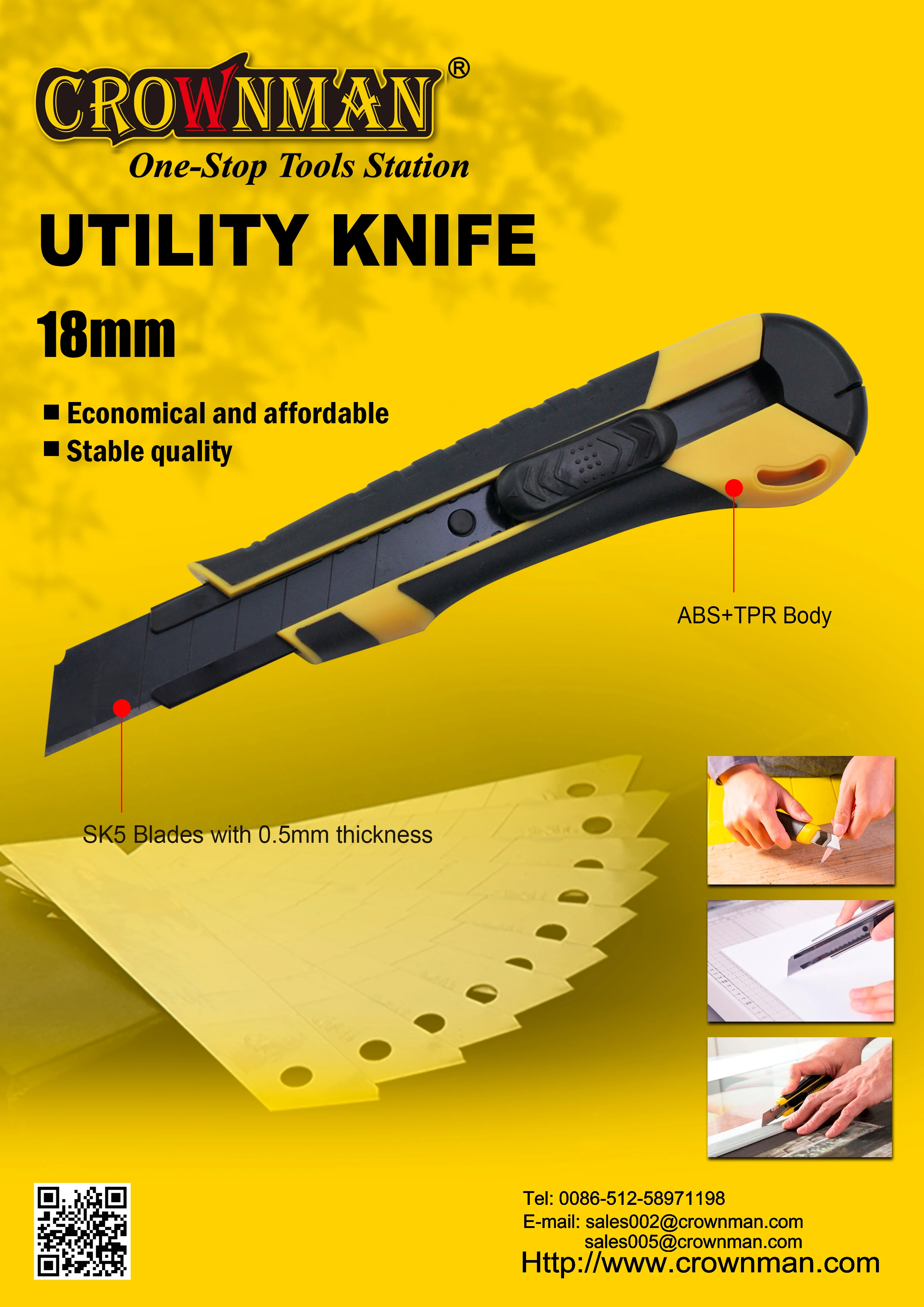 CROWNMAN Utility Knife - Heavy Duty 18mm Zinc Alloy Tool
