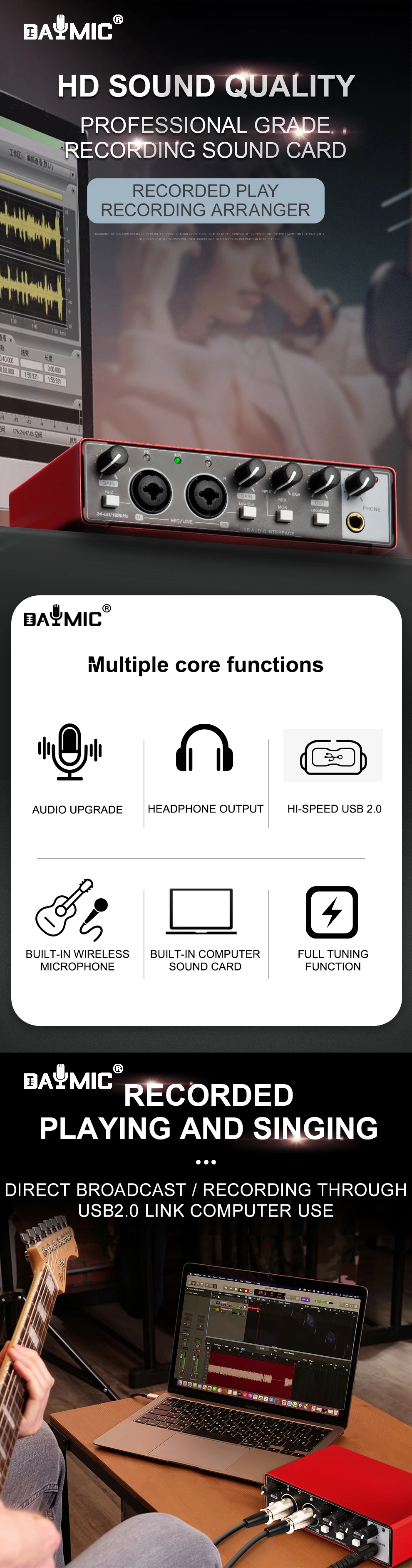 Hot 6.35mm Xlr Inputs Audio Interface Sound Card Audio Interface ...