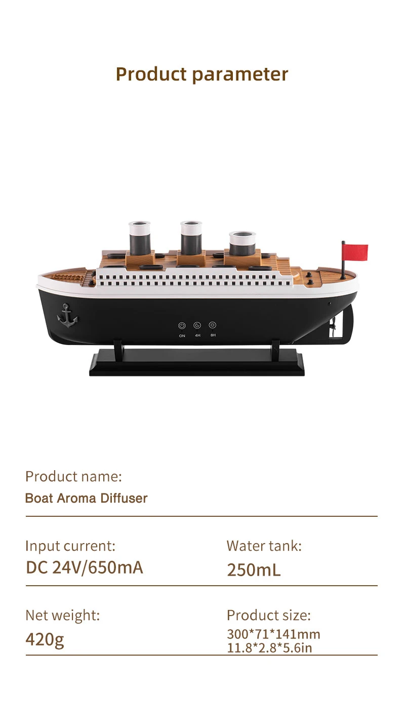 250ml Boat Aroma Diffuser - Portable Humidifier with Jellyfish Spray Design