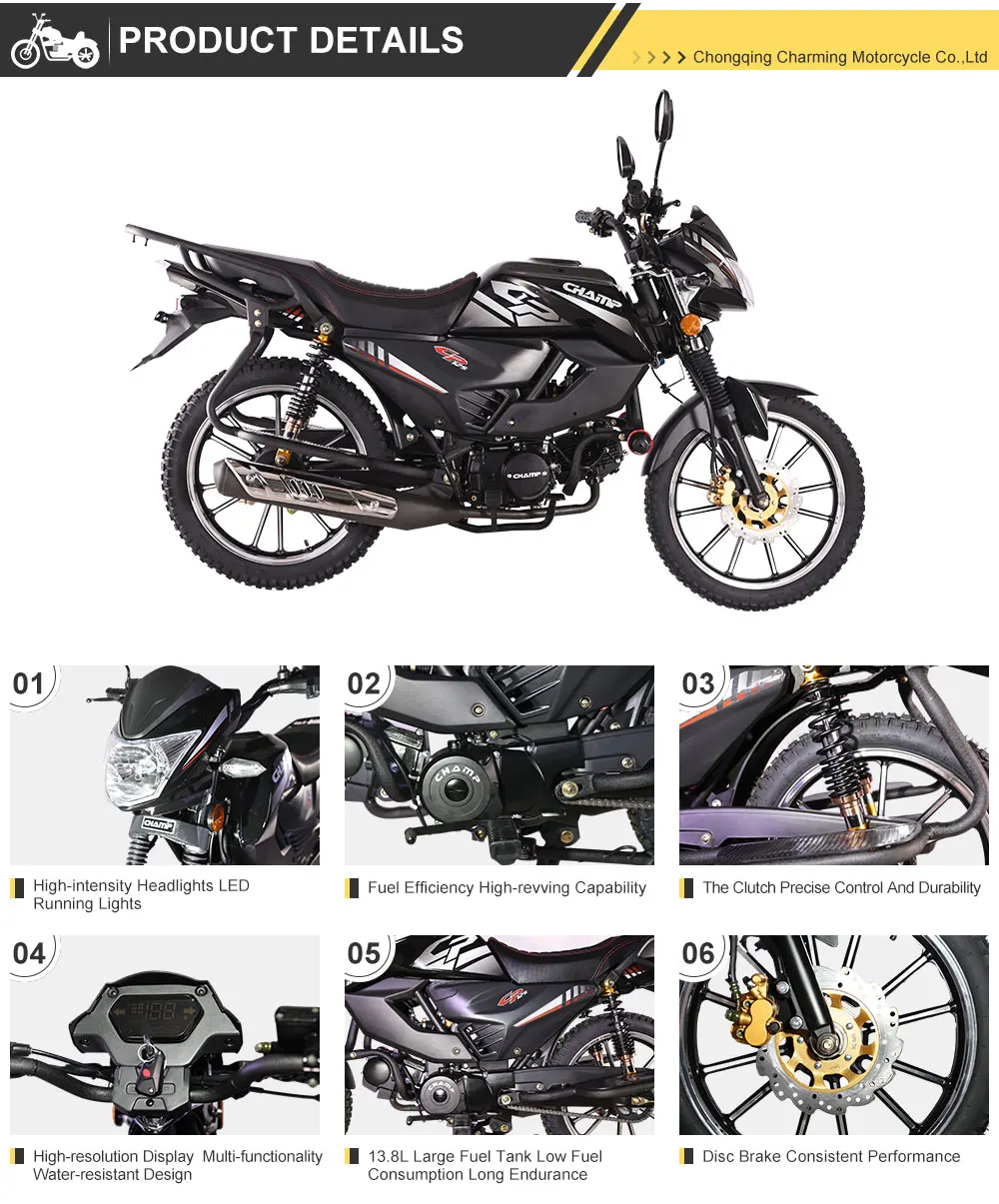 CHAMP 125cc New Motorcycles with 50cc Gas Moped Engine 4-Stroke TVS 110cc Alpha Moto Moped ...