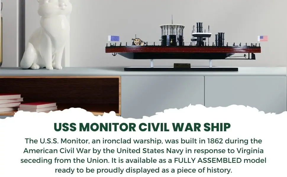 USS MONITOR Civil War Ship Model Nautical Style Wood Cedar Hand Painted ...