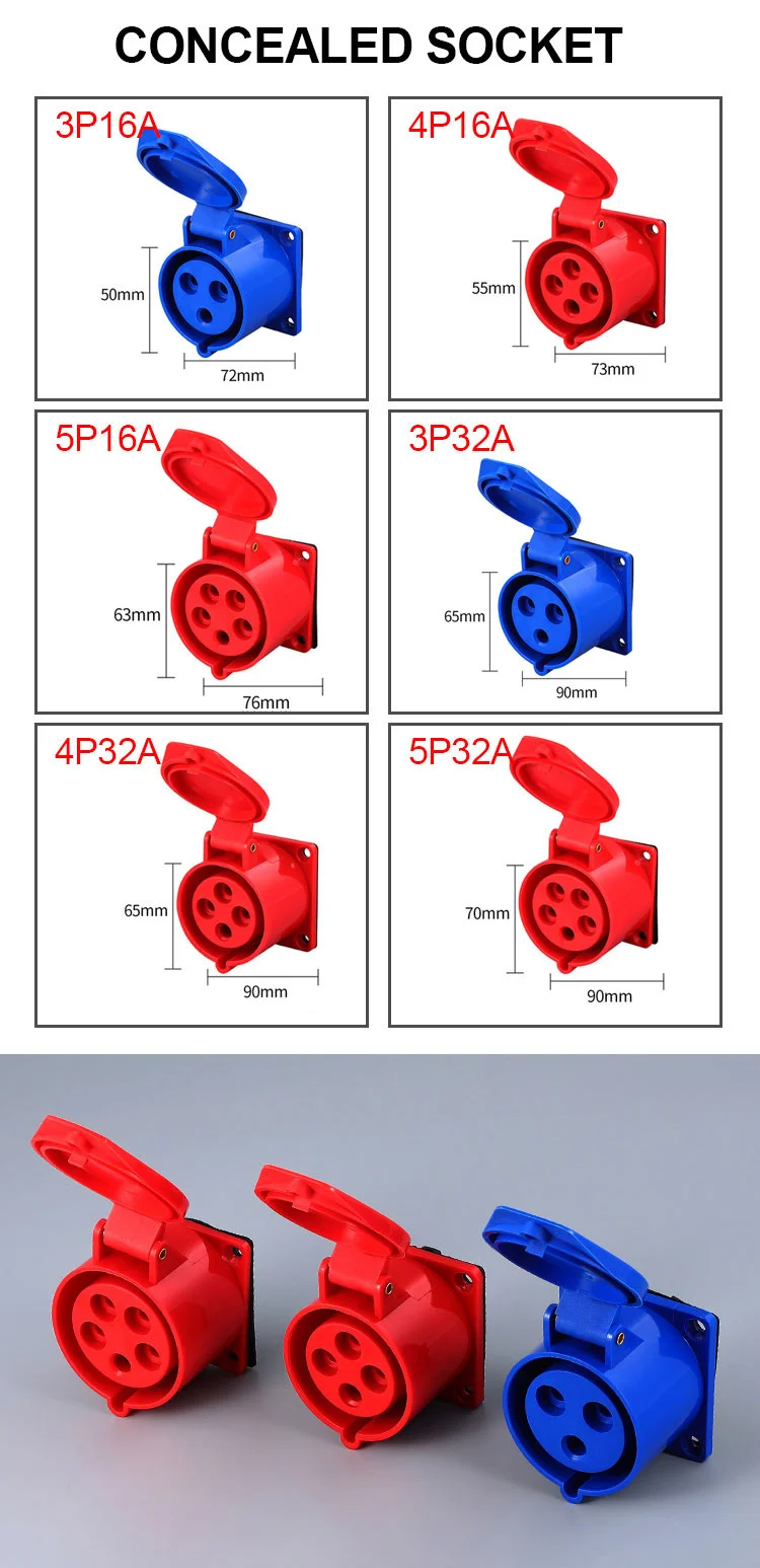 Industrial Plug and Socket 5pin 3core 3P/4P/5P Electrical Connector 16A ...