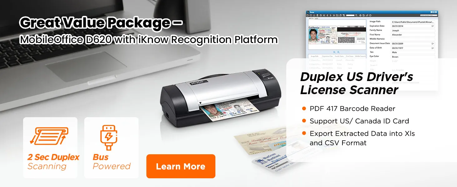 Plustek ID Card Scanner - Efficient Automatic Duplex Reader