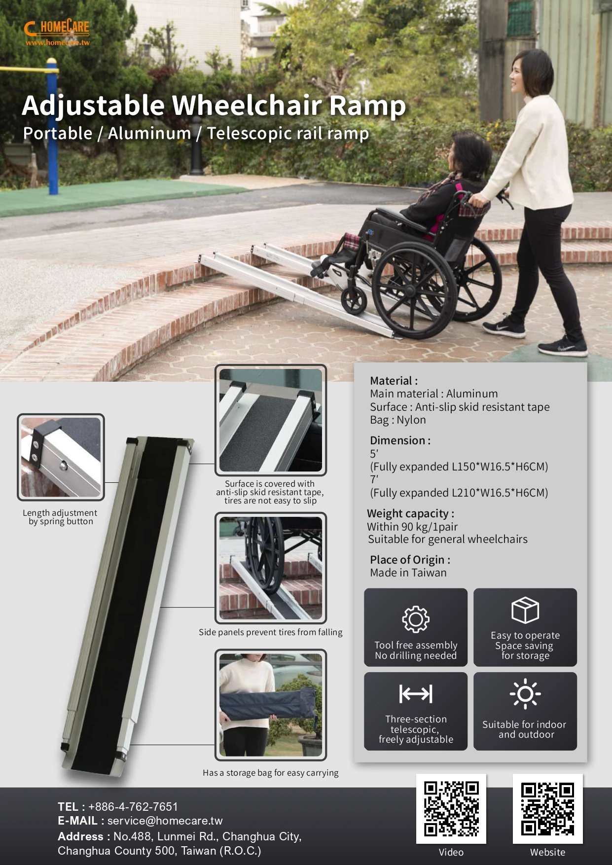 3 Section Aluminum Wheelchair Ramp - Durable & Portable