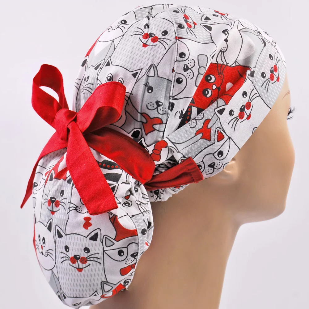 OEM Printed Scrub Hat Hygiene Specialty Button Attachment Long Hair ...