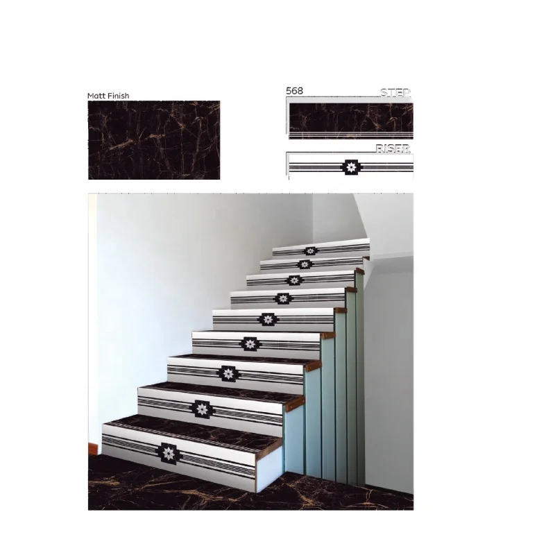 Porcelain Stair Tiles Step Luxury Black Gold Marble Staircase Step Non ...