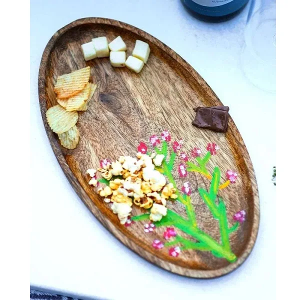 Nature Wooden Round-Shaped Dining Table Decorative Platter Snack Food ...