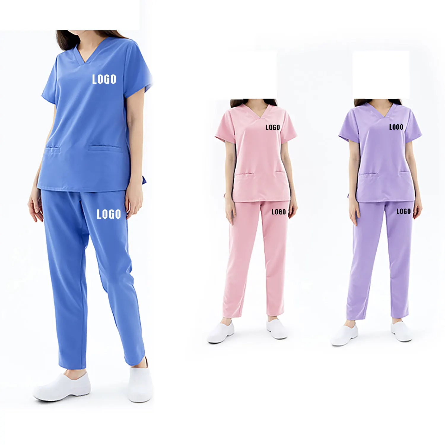 Medical Scrubs Hospital Soft Uniforms Sets V-Neck Nursing with Pocket ...